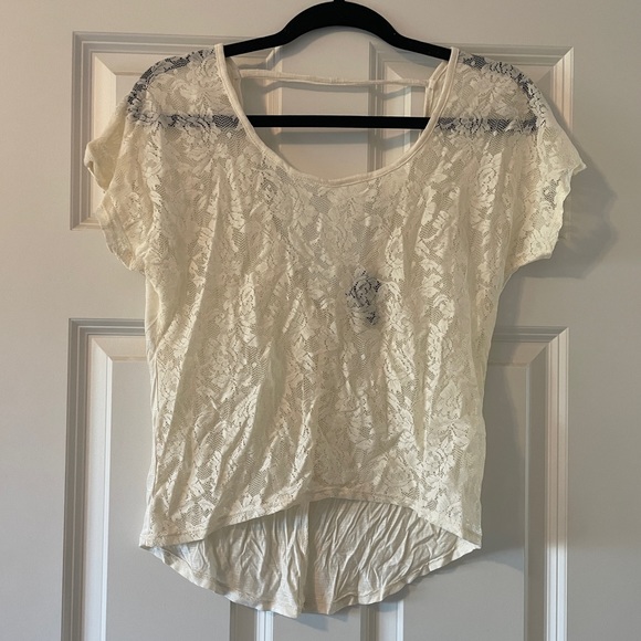 dELiA*s | Tops | Lace Sheer Boxy Cropped Tshirt Ivory And Flowers With ...